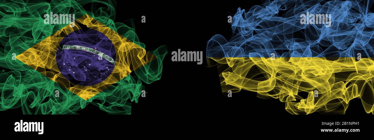 Flags of Brazil and Ukraine on Black background, Brazil vs Ukraine ...