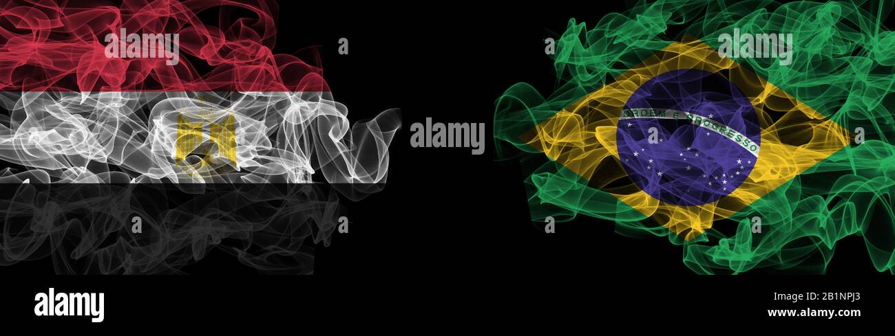 Flags of Egypt and Brazil on Black background, Egypt vs Brazil Smoke ...