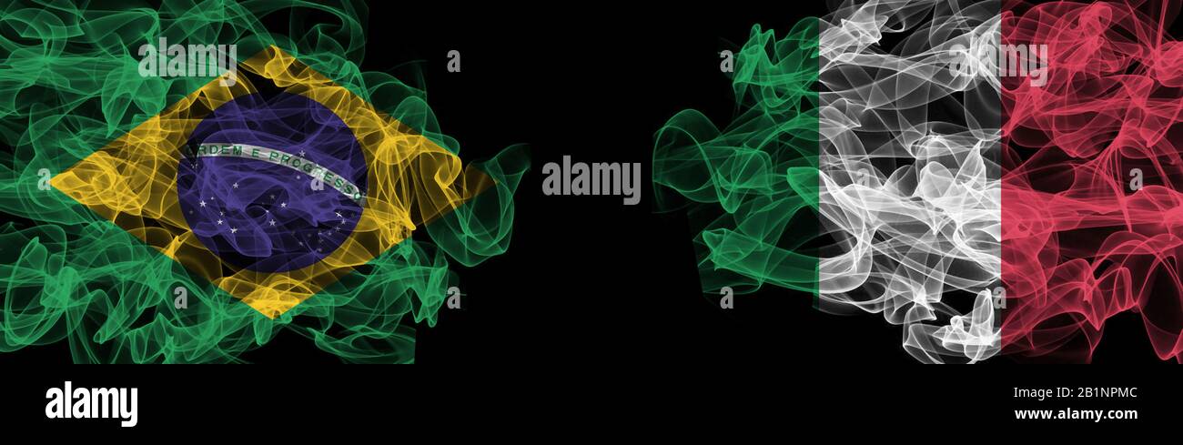 Flags of Brazil and Italy on Black background, Brazil vs Italy Smoke ...