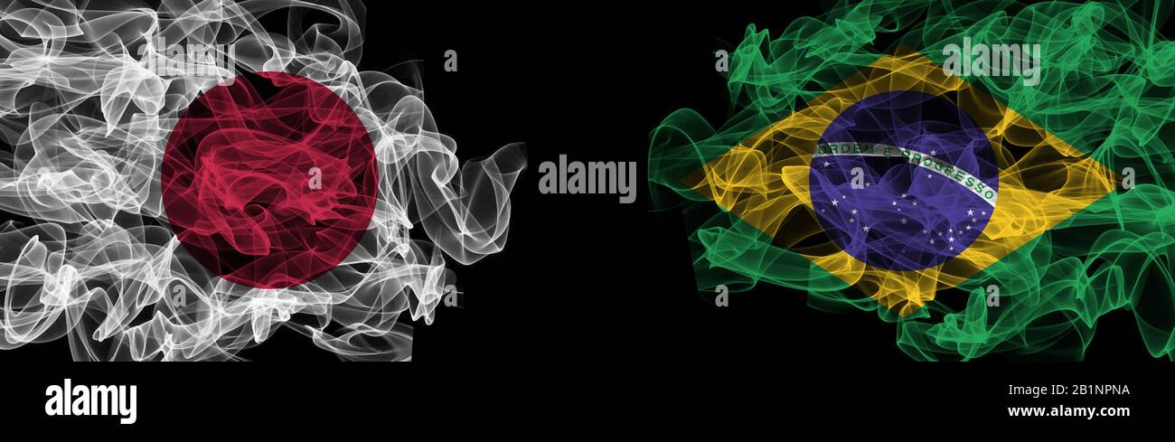 Flags of Japan and Brazil on Black background, Japan vs Brazil Smoke ...