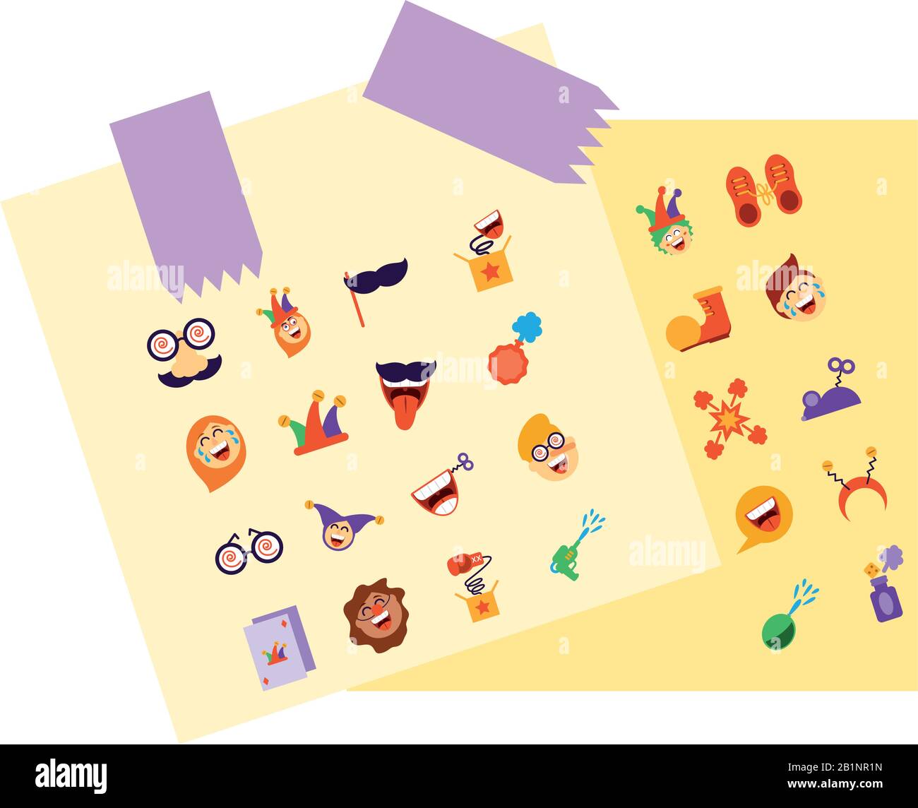 april fools day cartoon icons set over white background, colorful and ...