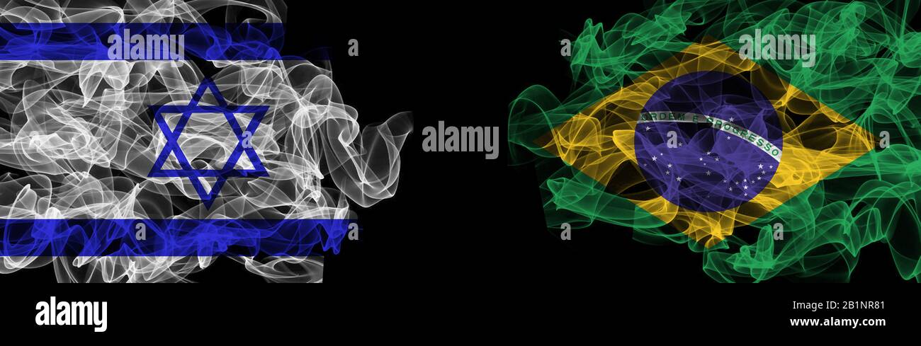 Flags of Israel and Brazil on Black background, Israel vs Brazil Smoke ...