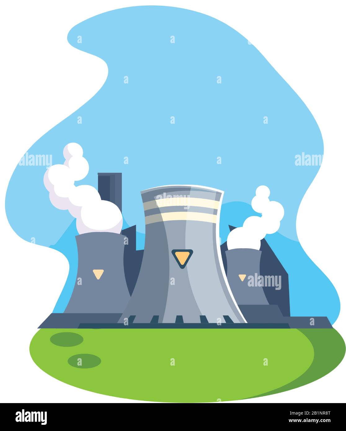 nuclear reactor with smoke clouds on white background vector ...