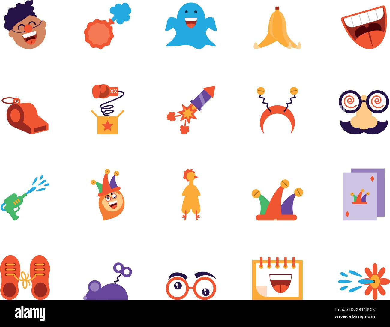 jester hat and fools day icon set over white background, colorful and ...