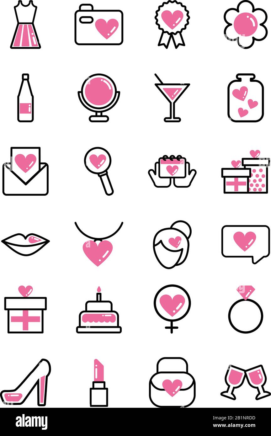 set of icons women day, line style and color vector illustration design ...
