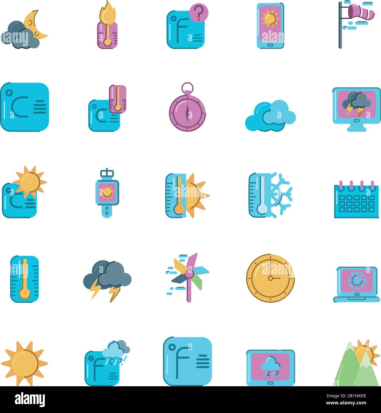 temperature and weather icons set over white background, colorful and ...