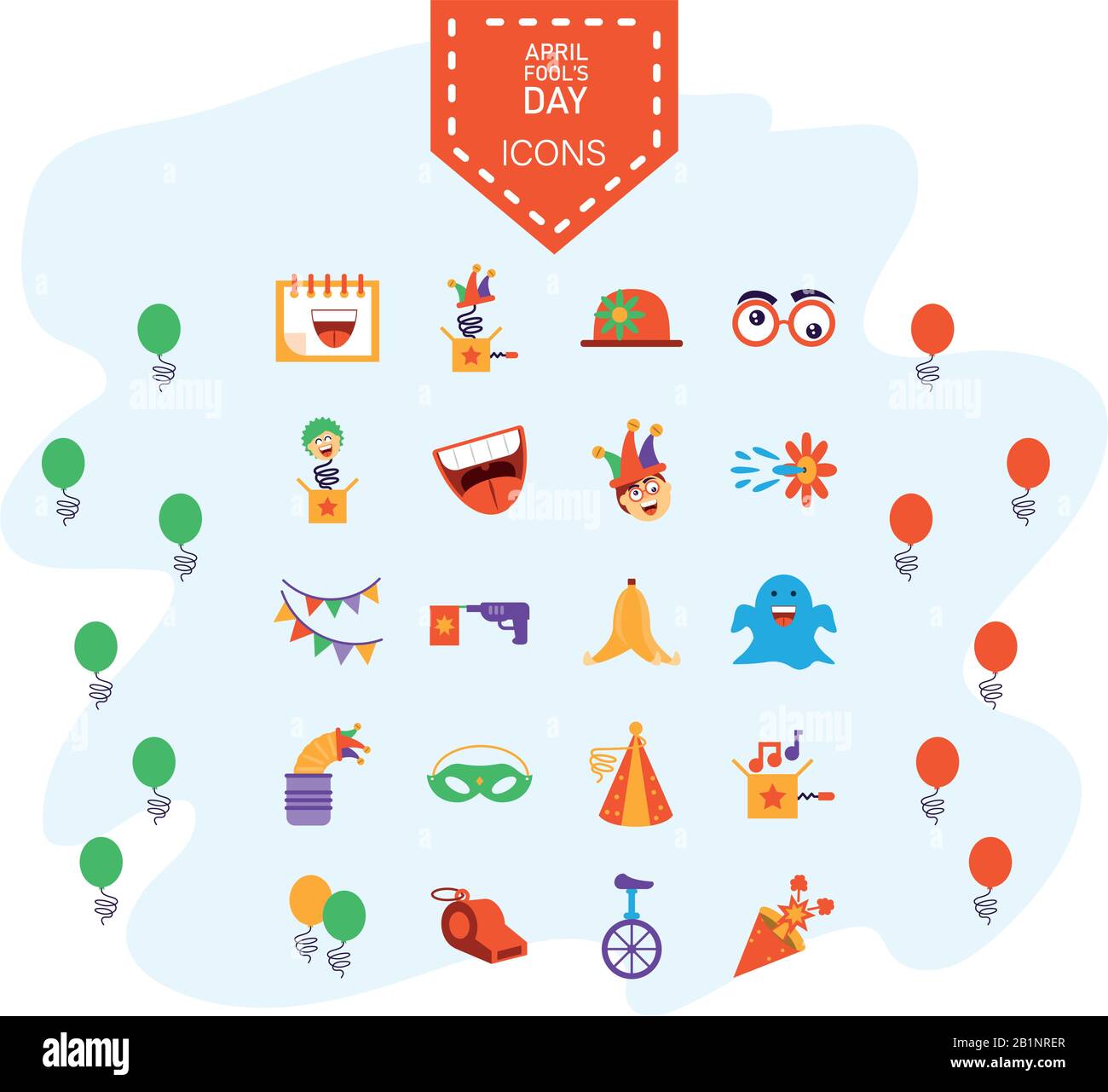 april fools day icons set over white background, colorful and flat ...