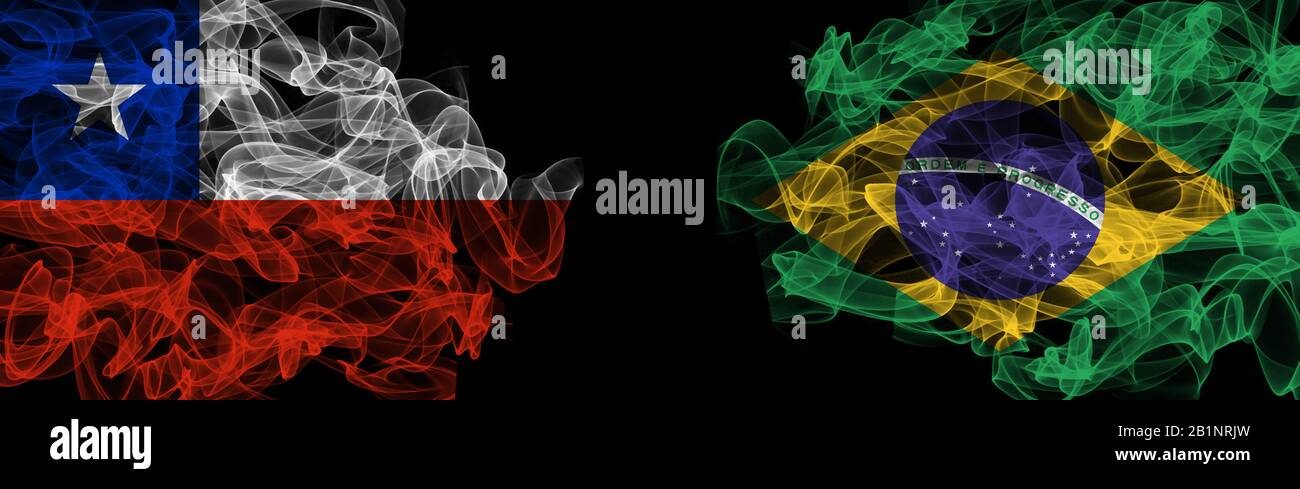 Flags of Chile and Brazil on Black background, Chile vs Brazil Smoke ...
