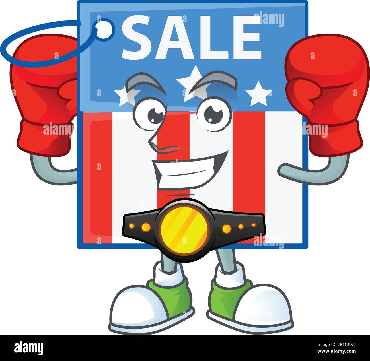A sporty Boxing USA price tag cartoon character design style Stock ...