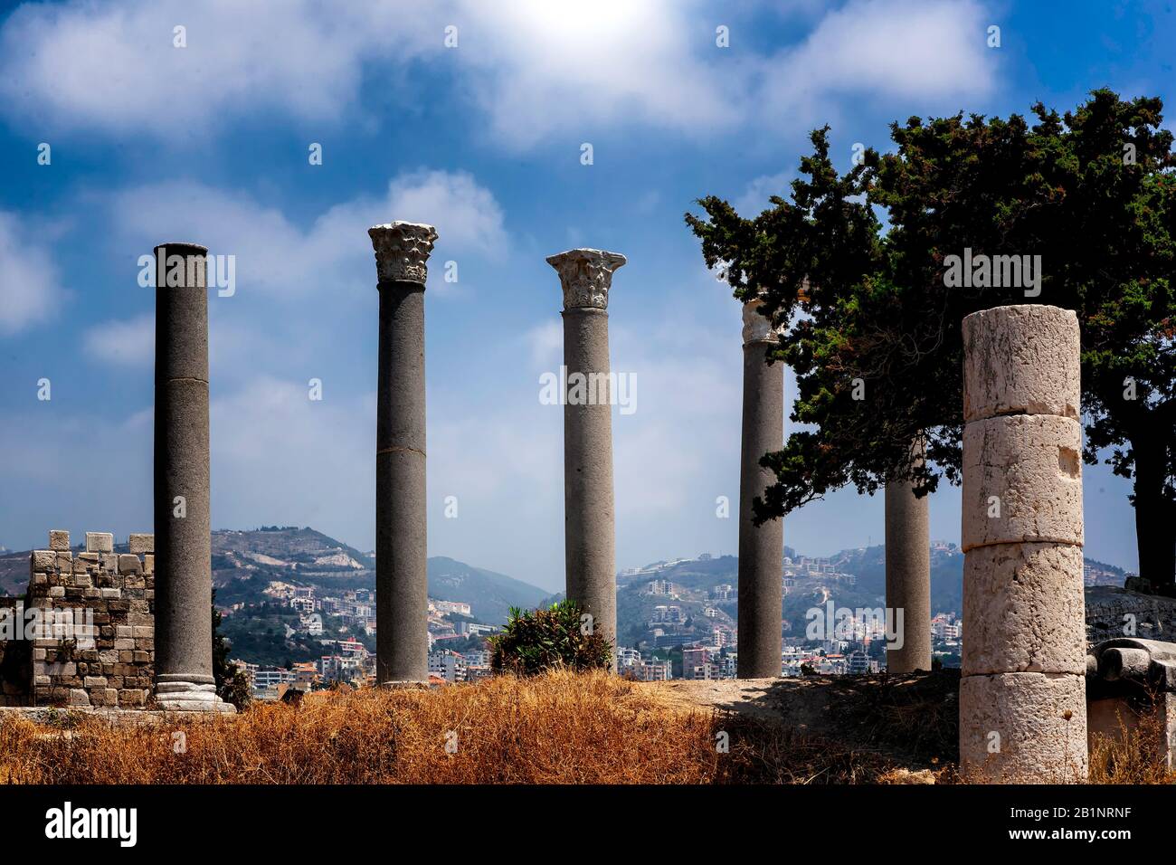 Ruins of Roman colonnade at UNESCO World Heritage Site, Byblos (Jbeil ...