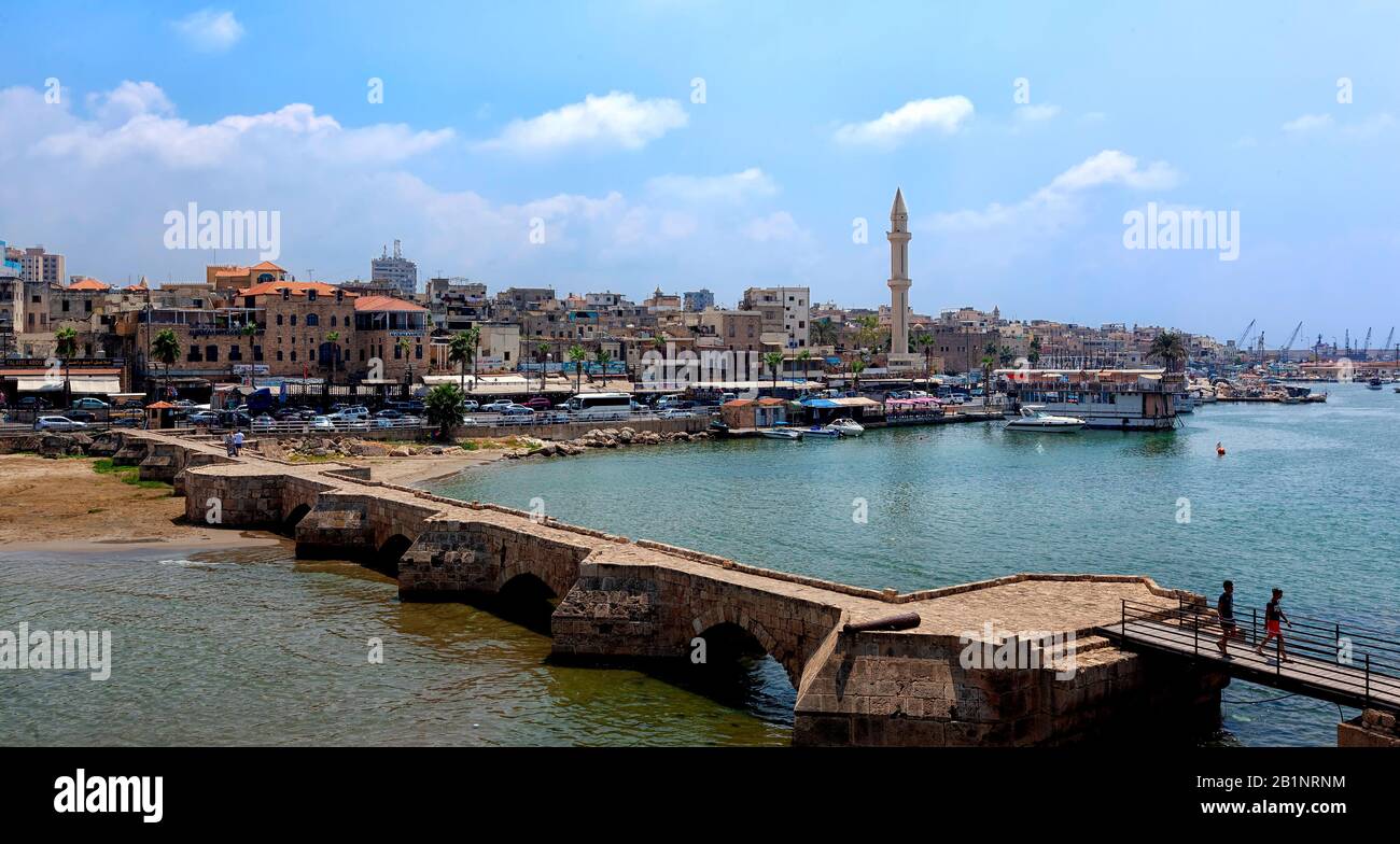 Colorful old city of Sidon, Lebanon. Inhabited since prehistoric times ...