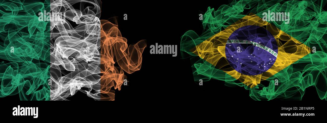 Flags of Ireland and Brazil on Black background, Ireland vs Brazil ...