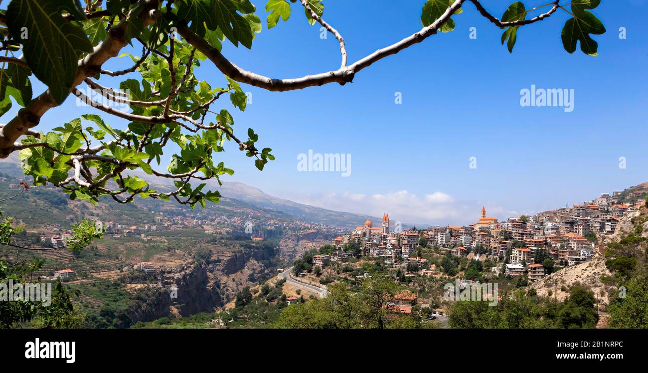 View of Bcharre (Bsharri), Mar Saba Cathedral, and Our Lady of Bsharri ...