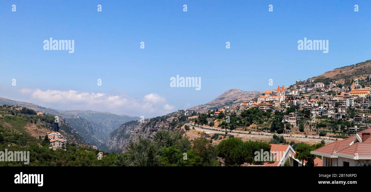 View of the beautiful town of Bcharre (Bharri) high in the Lebanon ...
