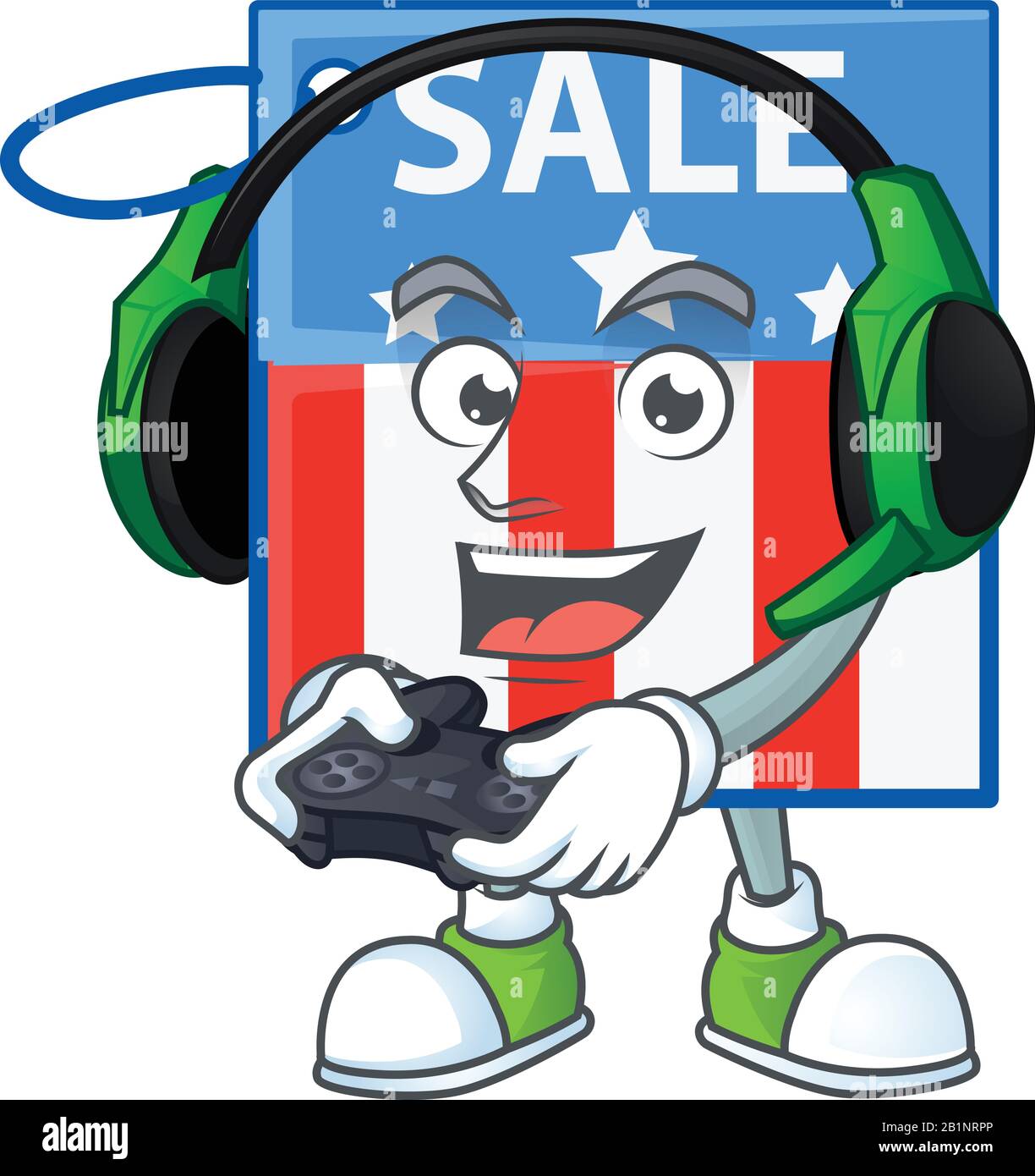 USA price tag cartoon picture play a game with headphone and controller ...