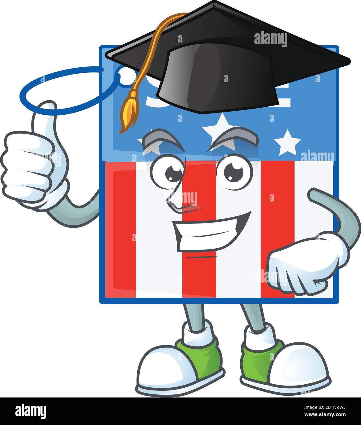 A happy character of USA price tag in a black Graduation hat Stock ...