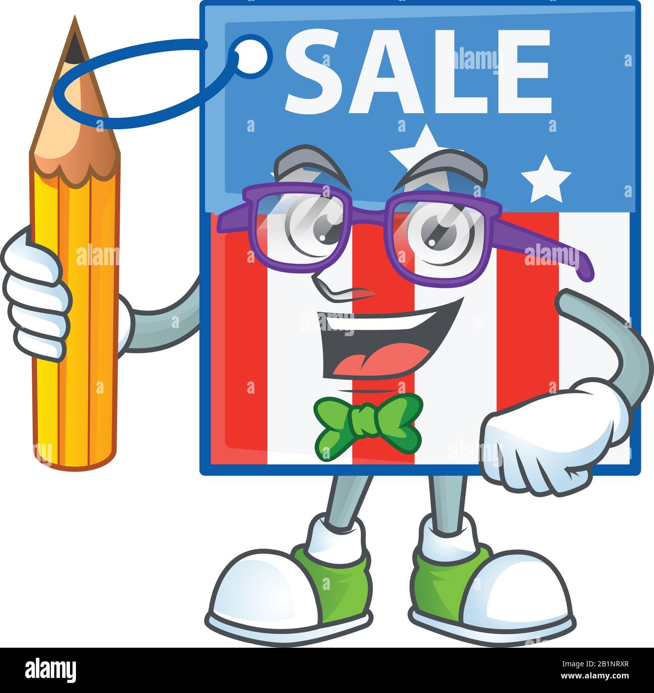 A mascot icon of Student USA price tag character holding pencil Stock ...