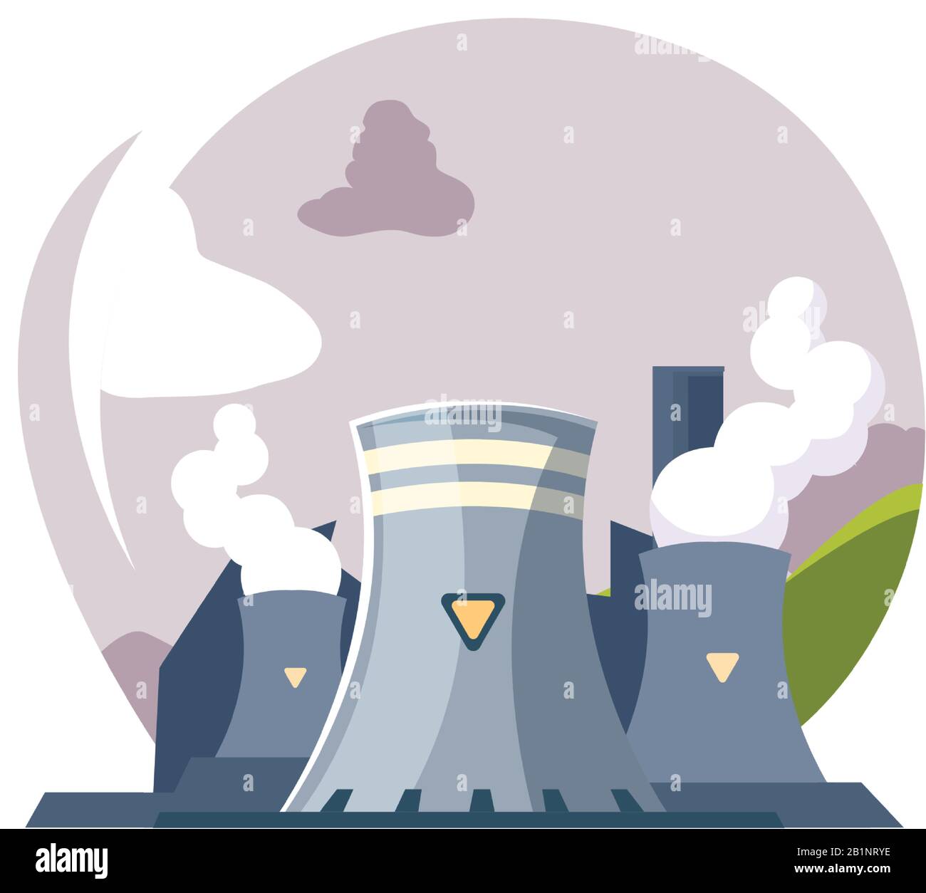 nuclear reactor with smoke clouds on white background vector ...