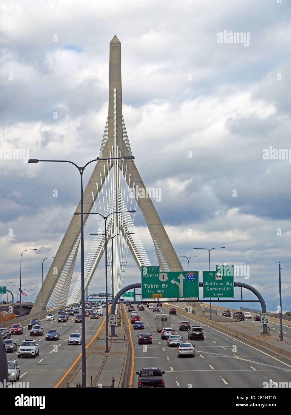 Leonard P. Zakim Bunker Hill Memorial Bridge, Boston, hybrid, USA Stock ...