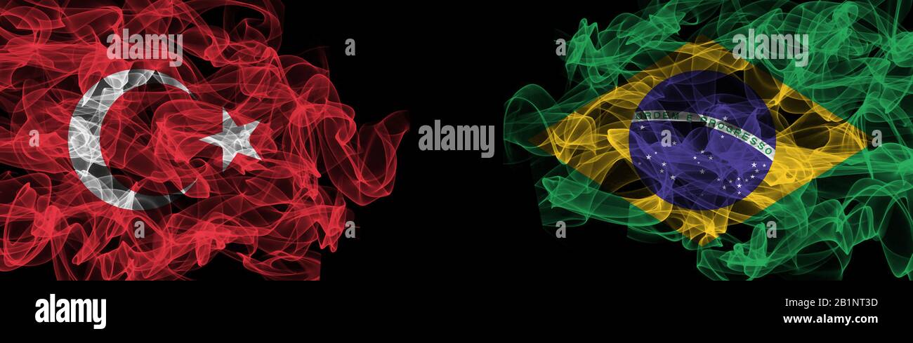 Flags of Turkey and Brazil on Black background, Turkey vs Brazil Smoke ...