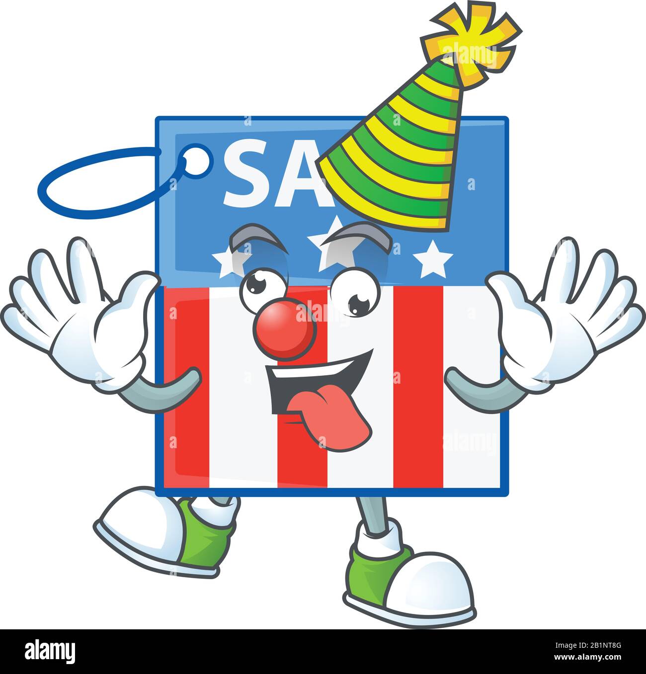 Cute and funny Clown USA price tag cartoon character mascot style Stock ...