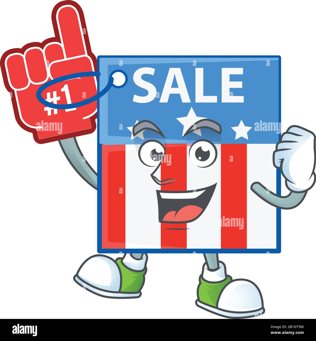 A cartoon design of USA price tag holding a Foam finger Stock Vector ...