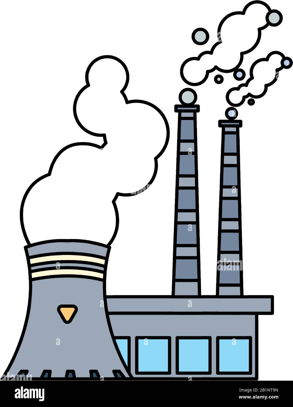 nuclear reactor with smoke clouds on white background vector ...