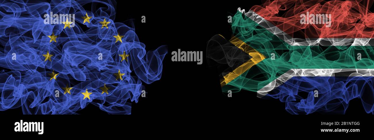 Flags of EU and South Africa on Black background, EU vs South Africa ...