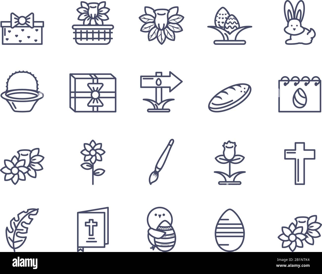 cute bunny and happy easter icons set over white background, line style icon, vector ...