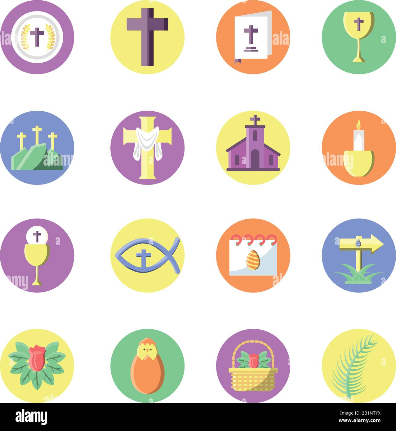 catholic related icons and happy easter icons set over white background ...