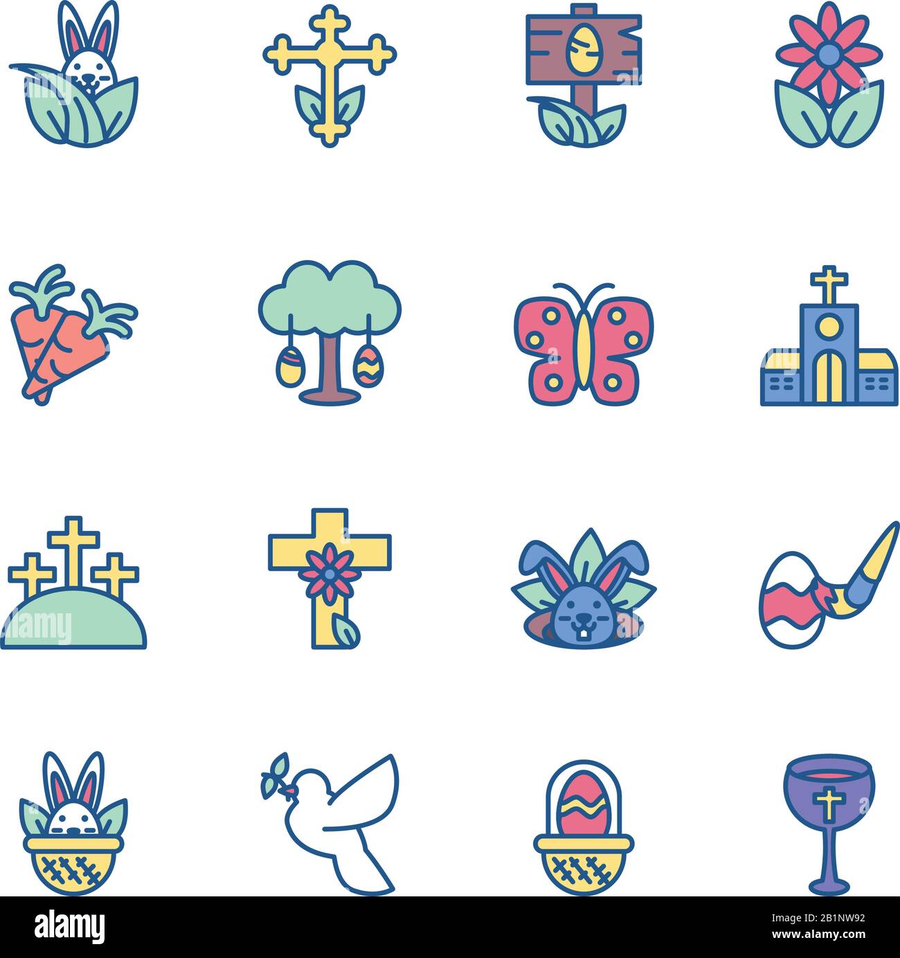 catholic and happy easter icons set over white background, flat style ...
