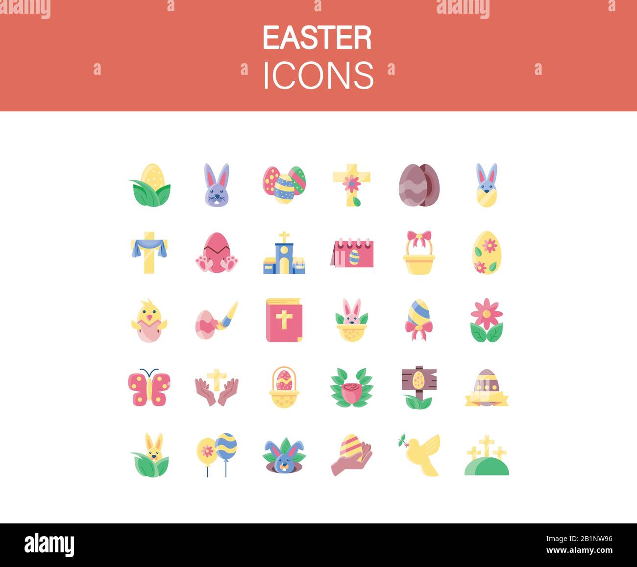 happy easter icons set over white background, colorful design, vector ...