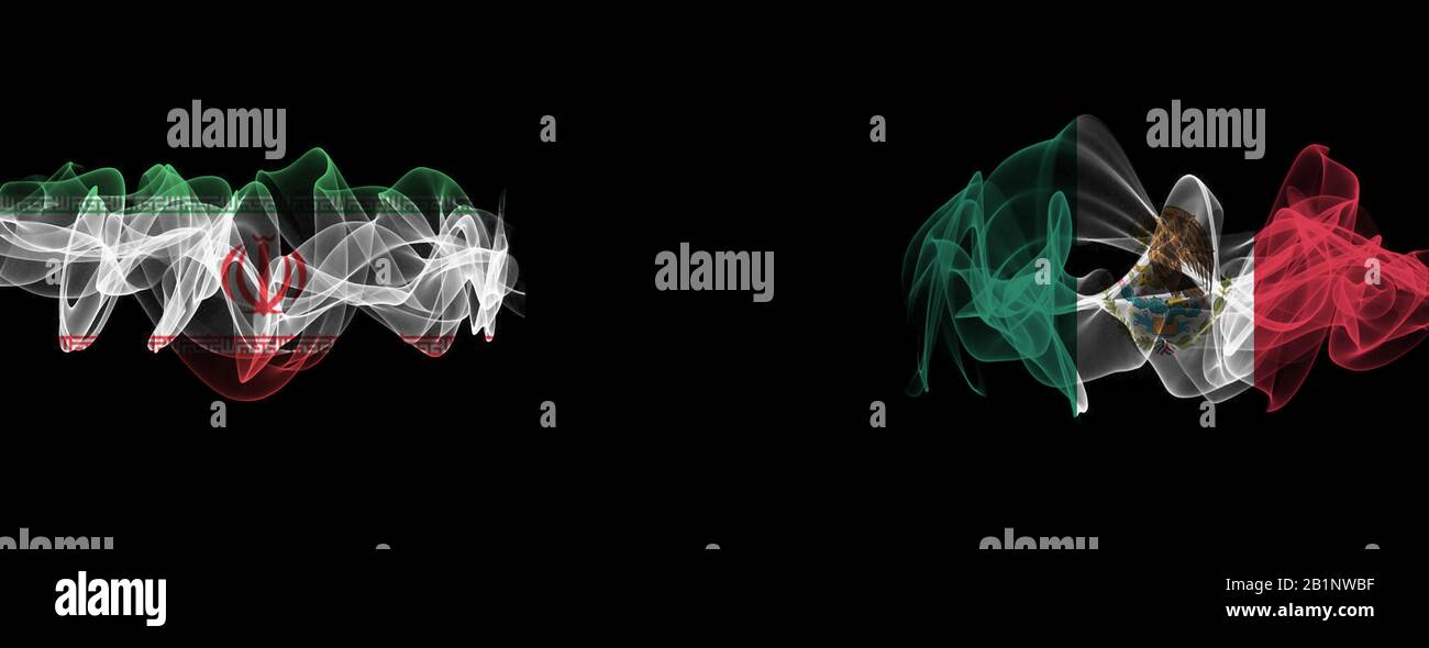 Flags of Iran and Mexico on Black background, Iran vs Mexico Smoke ...