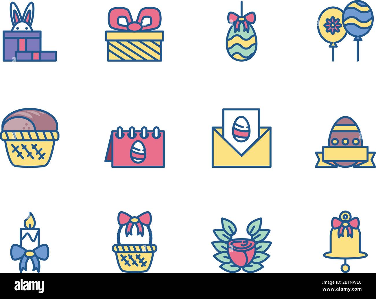 cute bunnies and happy easter concept of icons set over white ...