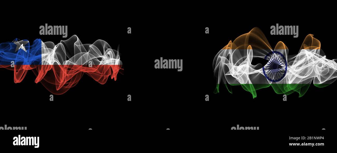 Flags of Chile and India on Black background, Chile vs India Smoke ...