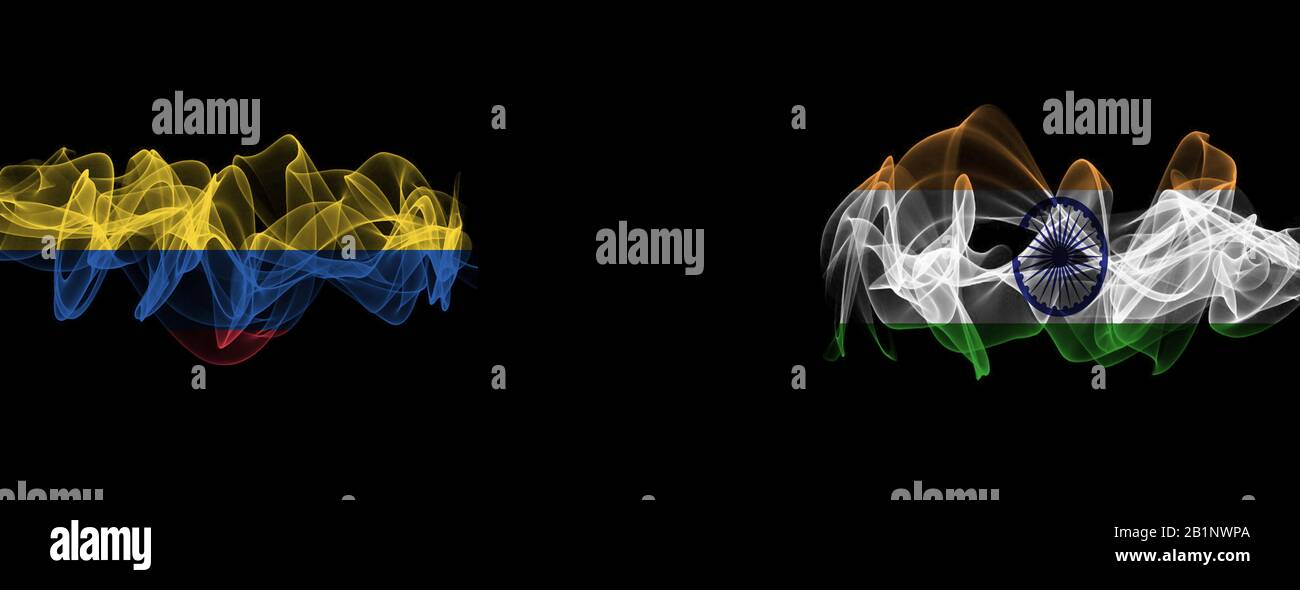 Flags of Colombia and India on Black background, Colombia vs India ...