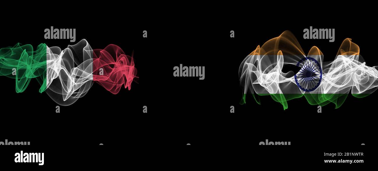 Flags of Italy and India on Black background, Italy vs India Smoke ...