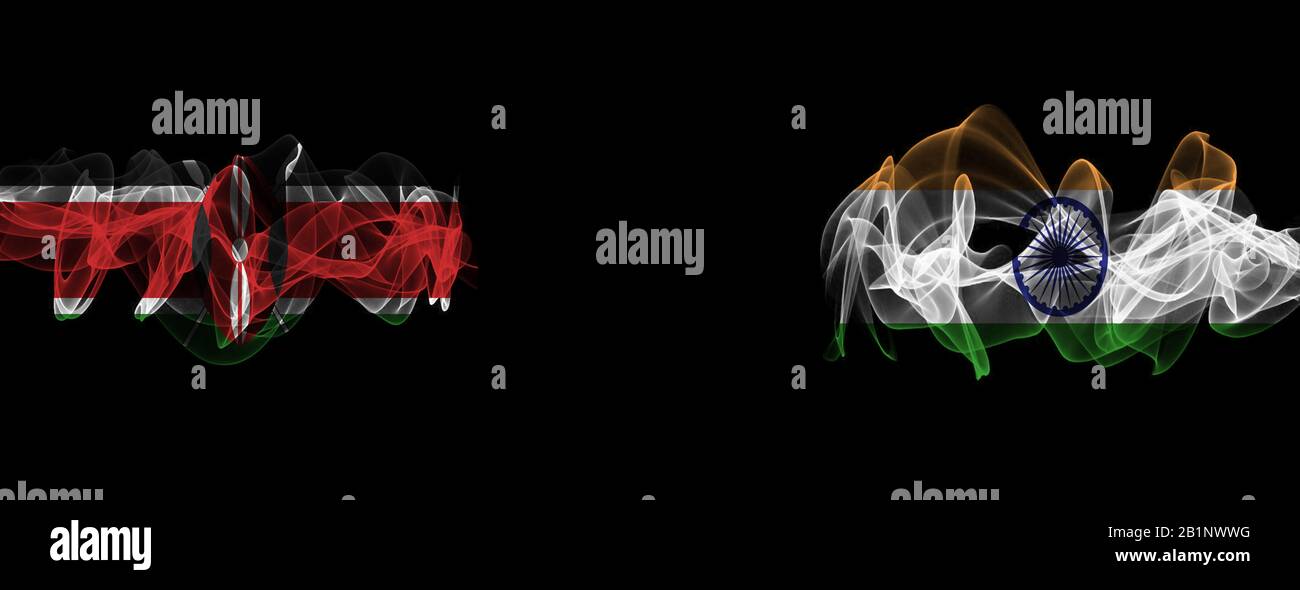 Flags of Kenya and India on Black background, Kenya vs India Smoke ...