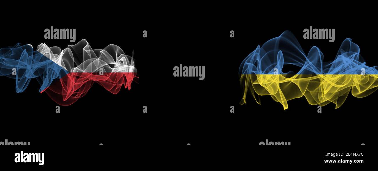 Flags of Czech Republic and Ukraine on Black background, Czech Republic ...
