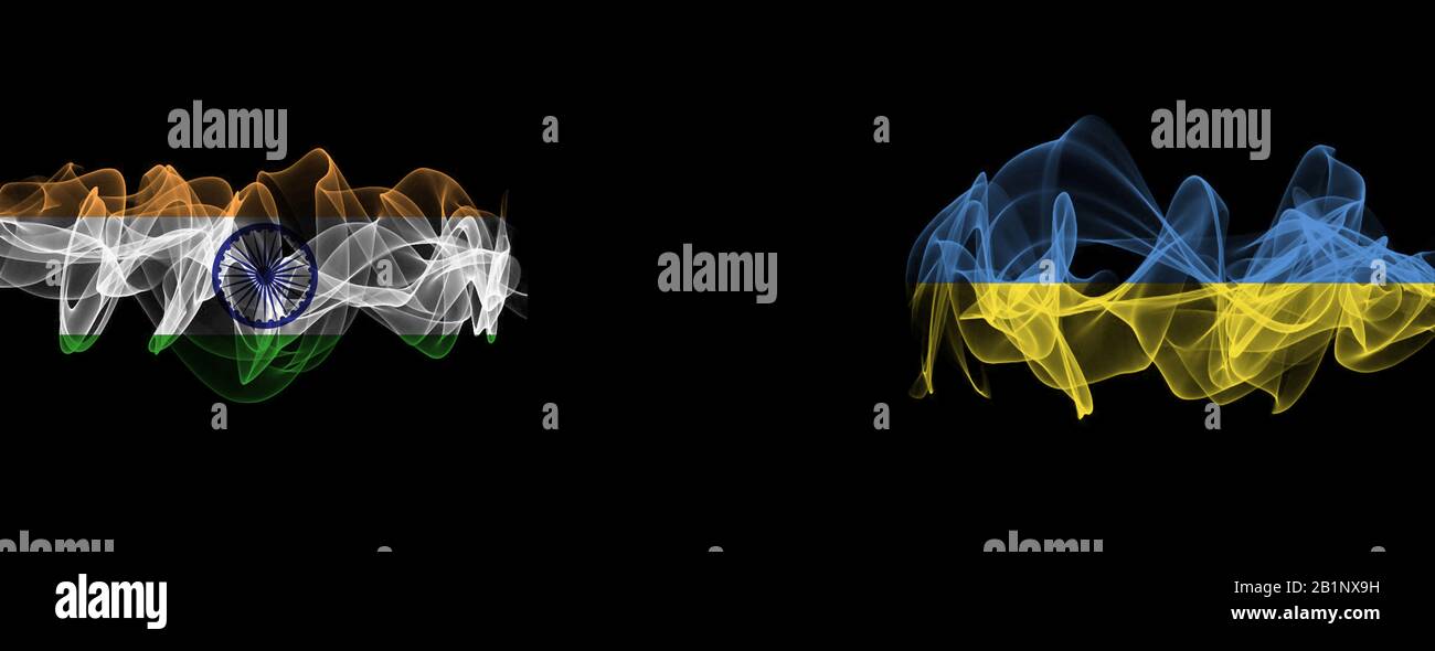 Flags of India and Ukraine on Black background, India vs Ukraine Smoke ...