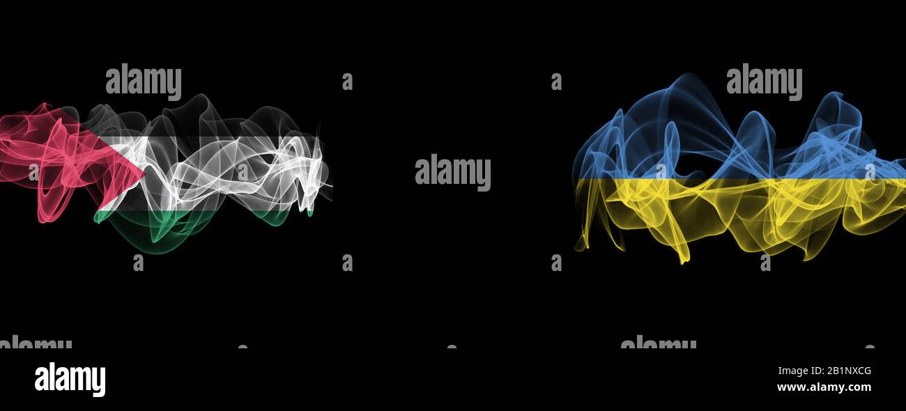 Flags of Palestine and Ukraine on Black background, Palestine vs ...