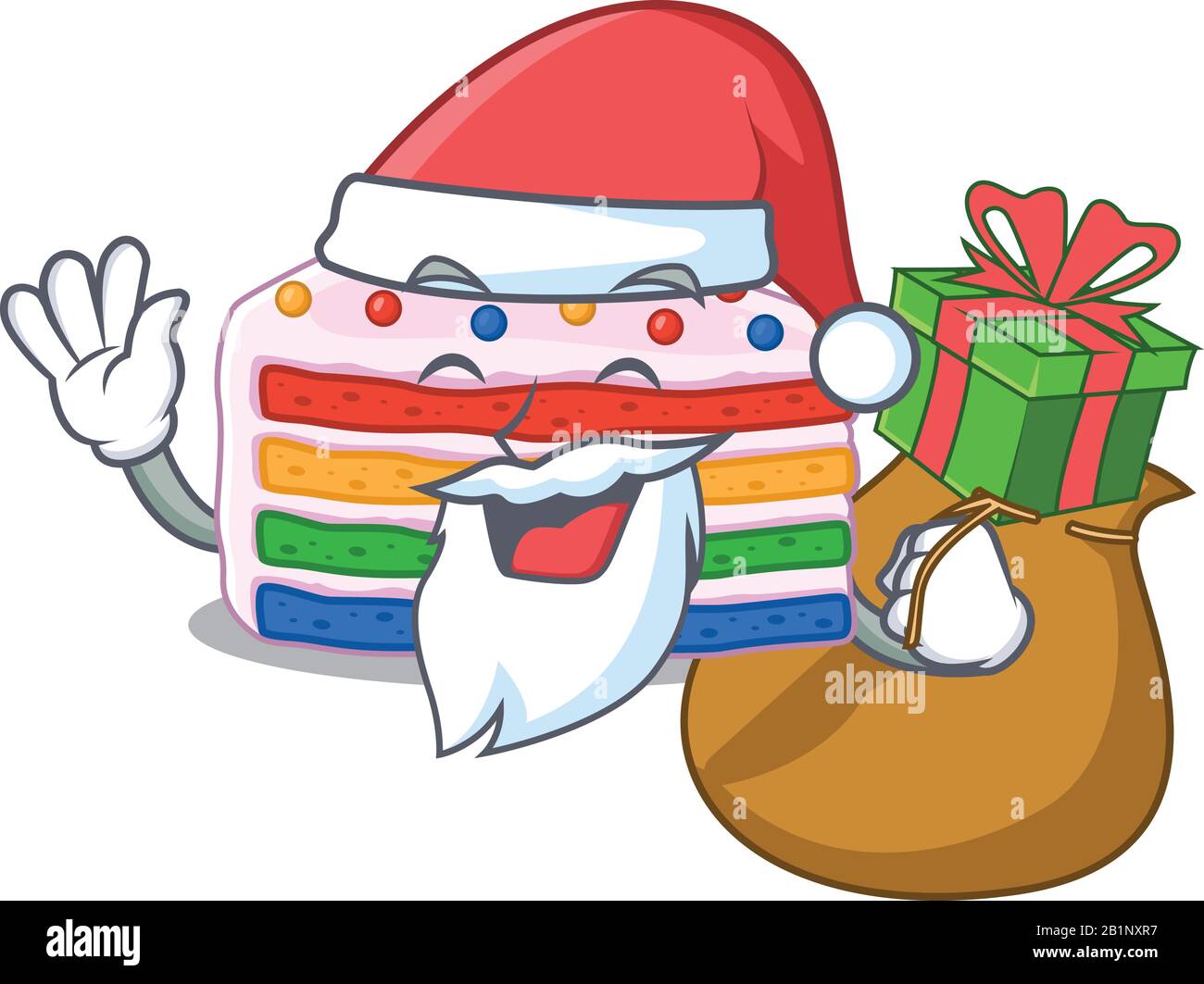 Santa rainbow cake Cartoon character design having box of gifts Stock ...