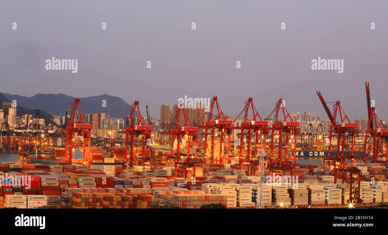 Kwai Tsing container terminal port view in drone Stock Photo - Alamy
