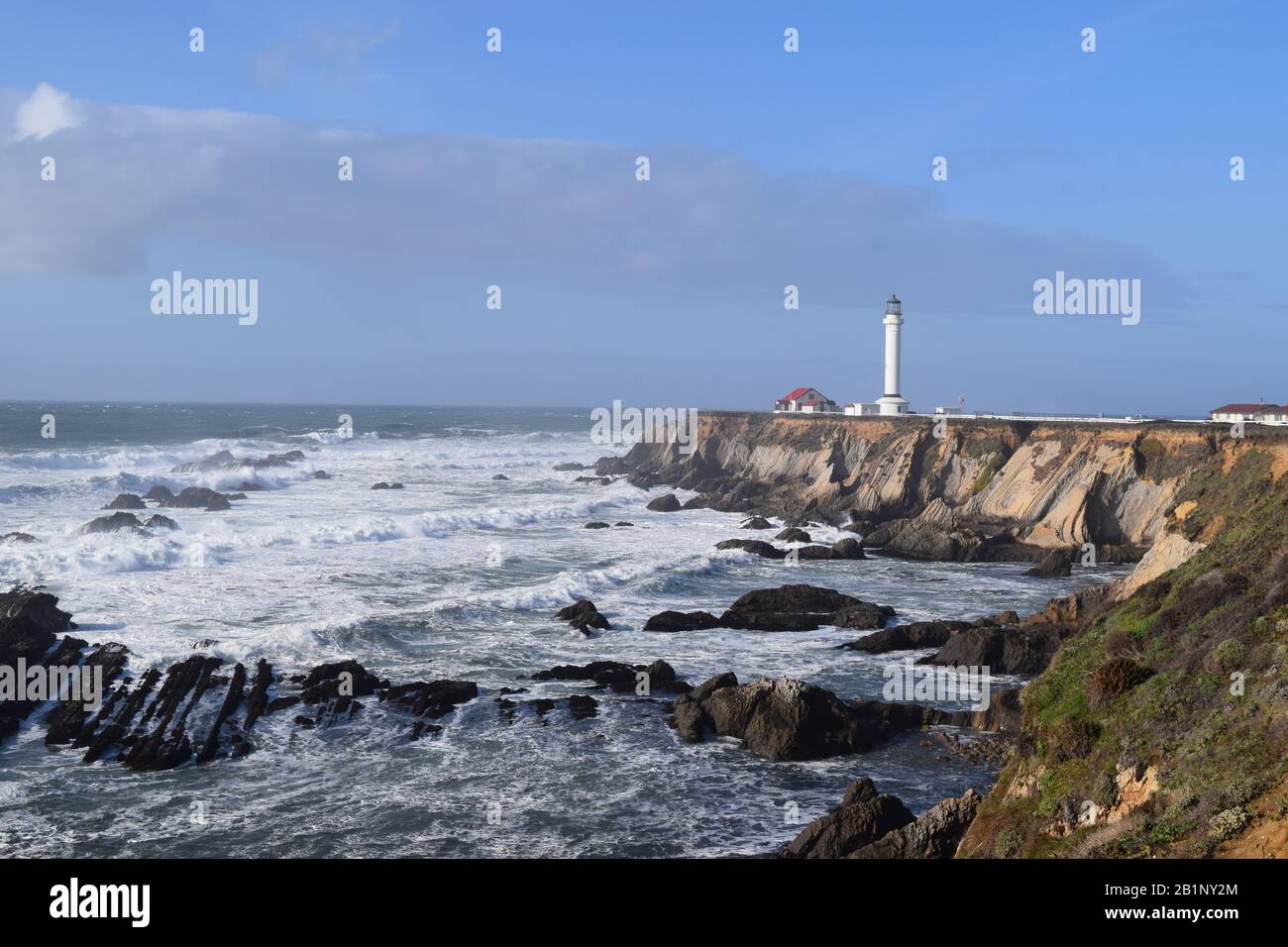 Views of the Point Arena Lighthouse in California, rebuilt 1908, and ...
