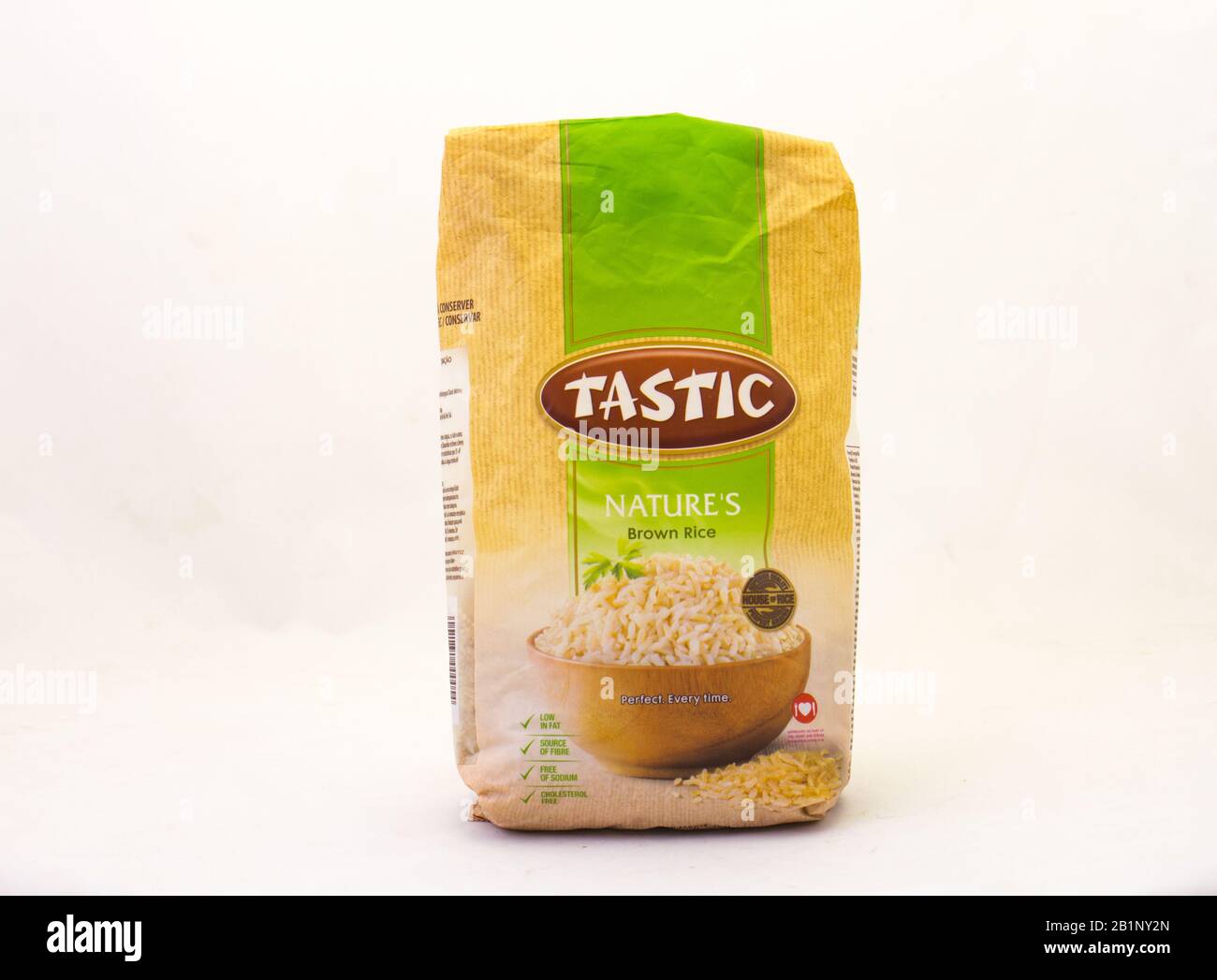 Alberton, South Africa - a bag of Tastic brown rice isolated on a clear ...