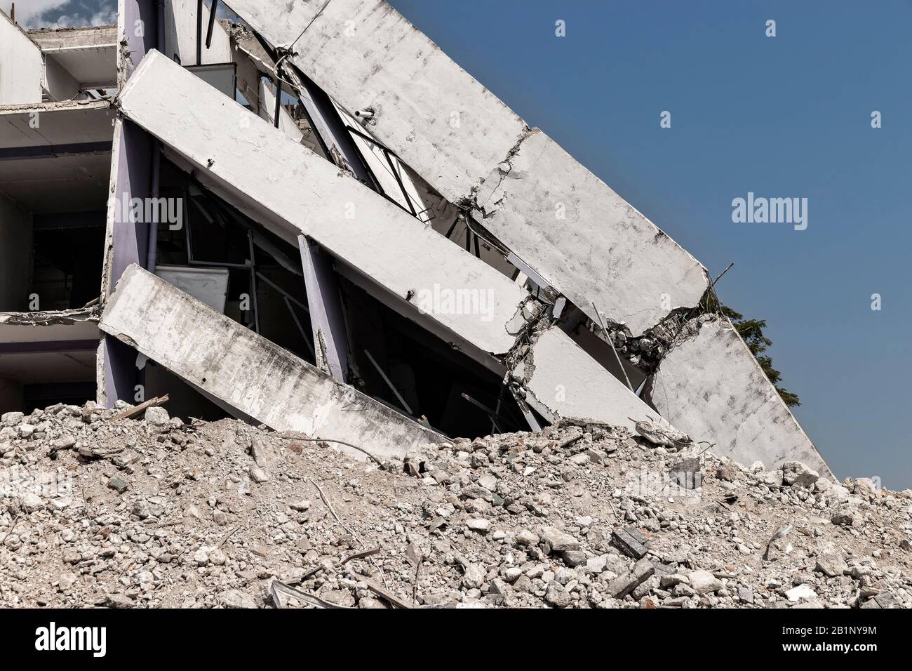 Debris and destroyed building that collapsed from the earthquake Stock ...