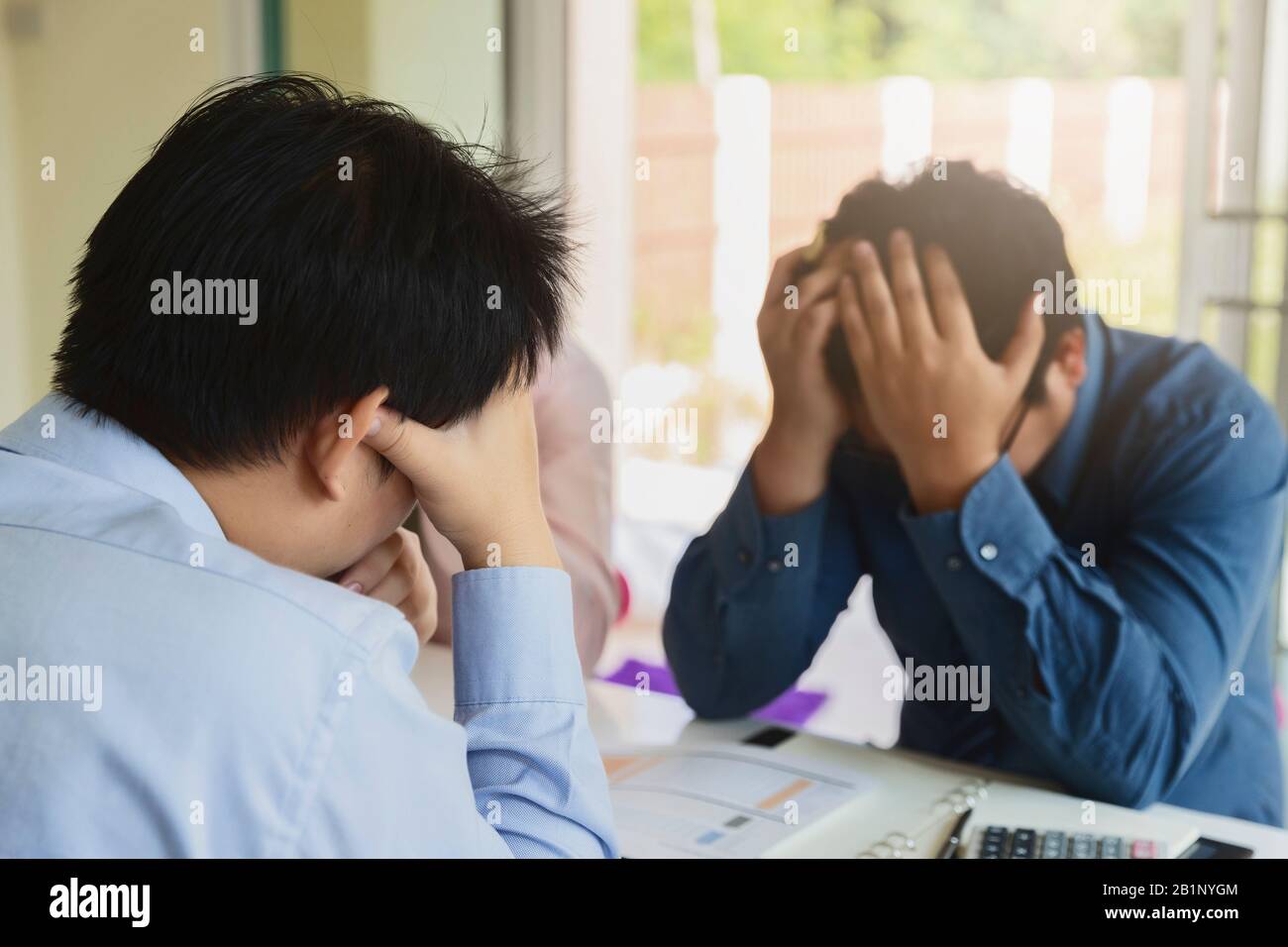 Businessmen in stress, tired, sad, disappointed with project problem ...