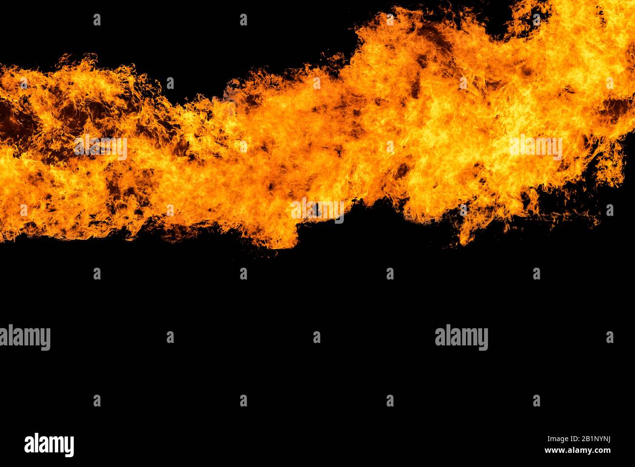 Flames caused by the explosion of the oil isolated on black background ...