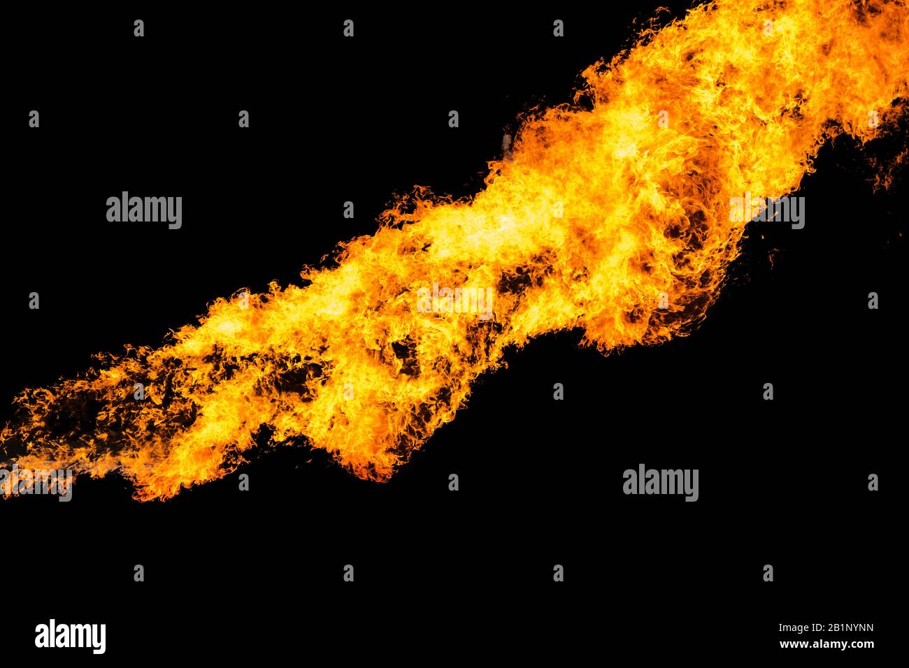 Flames caused by the explosion of the oil isolated on black background ...