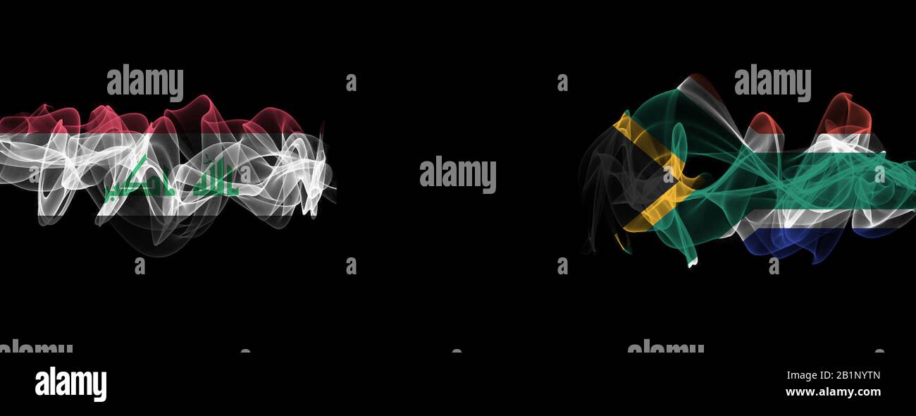 Flags of Iraq and South Africa on Black background, Iraq vs South ...